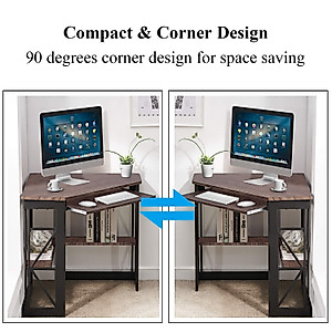 VECELO Corner Computer Desk 41 x 30 inches with Smooth Keyboard & Storage Shelves for Home Office Workstation,Rustic Brown