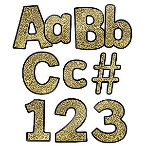 Carson Dellosa 4 In. Gold Glitter Bulletin Board Letters for Classroom, Alphabet Letters, Numbers, Punctuation & Symbol Cutouts, Gold Glitter Letters for Bulletin Board (219 pcs.)