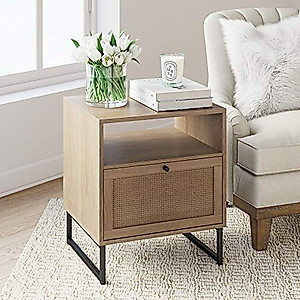 Nathan James Theo 5-Shelf Oak Wood Modern Bookcase, Open Wall Mount Ladder Bookshelf & Matte Black Accents with Storage for Living Room or Nightstand for Bedroom, Oak/Black