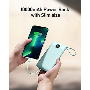 VEEKTOMX Portable Charger with Built-in Cables - 10000mAh Power Bank for iPhone - Slim Fast Charge USB C Battery Pack - Small Travel Essentials Powerbank, Compatible with iPhone, Samsung, Android, etc