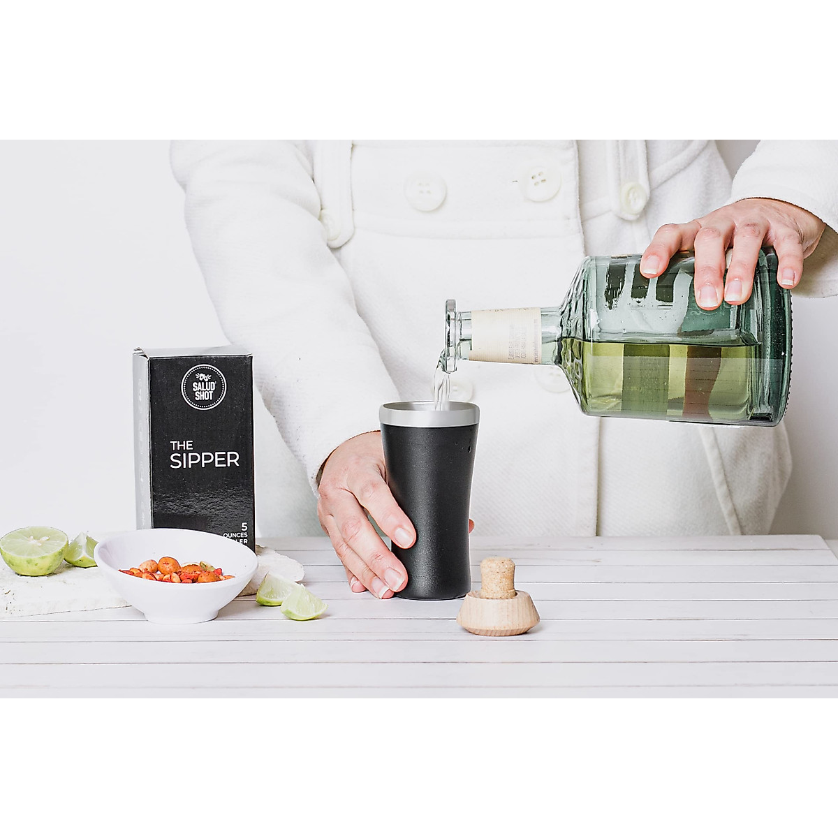 The Sipper Set of 2 Black, The Original Tequila tumbler. 5 oz Insulated Stainless Steel Keeps Your Tequila at the Perfect Temperature. Shot Glass, Tequila Gift, Gift for women, Gift for men