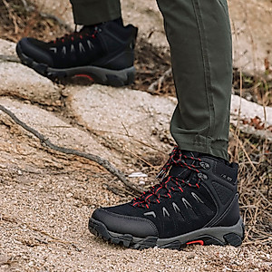 SHULOOK Men's Waterproof Hiking Boots Non-Slip Lightweight Outdoor Mid Top Ankle Boot Breathable Hiker Work Trekking Shoes