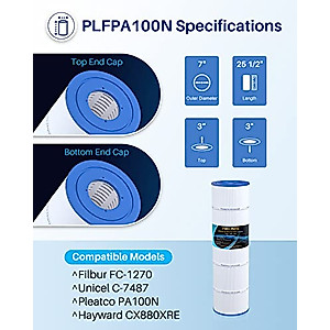 POOLPURE PLFPA100N Pool Filter Replaces PA100N, PA100N-4, Unicel C-7487, Filbur FC-1270, Hayward CX870RE, CX870-XRE, Hayward C4000, C4020, C4000S, 4PACK