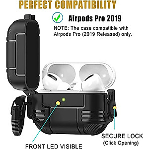 Wonjury for Airpods Pro Case Cover for Men with Lock, Military Armor Series Full-Body AirPod Pro Case with Keychain Cool Air Pod Pro Shockproof Protective Case for AirPods Pro 2019, Spring Lock Black