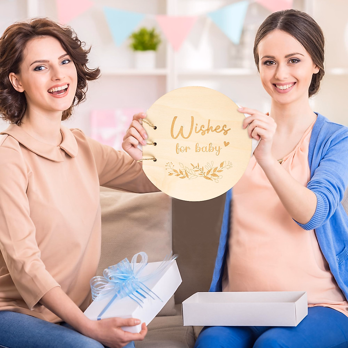 CJiangpo Baby Shower Guest Book Alternatives Wood Baby Shower Sign in Guest Book, Wishes for Baby Shower Advice Book with 35 Blank Pages Baby Memory Book Guestbook Keepsake Gifts for New Parents