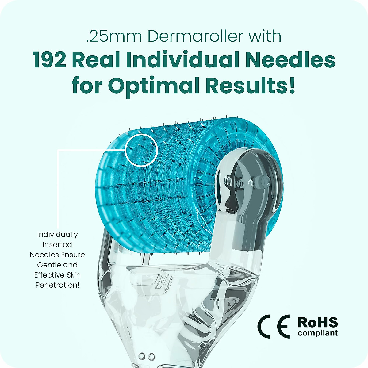 Gin Amber Dermaroller (0.25mm) - 192 Real Individual Needles, Microdermabrasion Device for Skin Care, Serum Absorption with Microneedling, Safe and Painless Revitalizer Tool, Hygienic Case