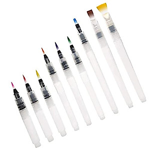 Ciieeo Ink Markers Water Brush Pen Watercolor Brush Water Coloring Brush Pen Water Soluble Colored Pencils Ink Pen Set Fountain Pen Flat Pen Writing Brush Portable White 9 Pcs