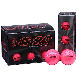 Long Distance Golf Balls (12PK) All Levels-Nitro Maximum Distance Titanium Core 85 Compression High Velocity Spin Control USGA Approved-Total of 12-Hot Pink