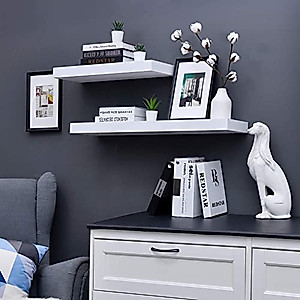WELLAND 36 inch White Mission Floating Shelves for Wall, Bathroom Wall Mount Shelves, Wood Modern Display Shelves, Book Shelves,for Bedroom,Living Room and Kitchen