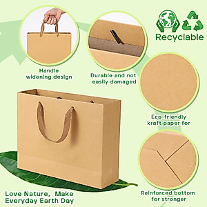 YNERHAI 20 Pack Gift Bags with Tissue Paper, Medium Kraft Paper Bag with Ribbon Handles, 10.6” x3.1” x8.3” Brown Gift Bags for Wedding, Birthday, Party Supplies and Gifts (Medium, Brown)
