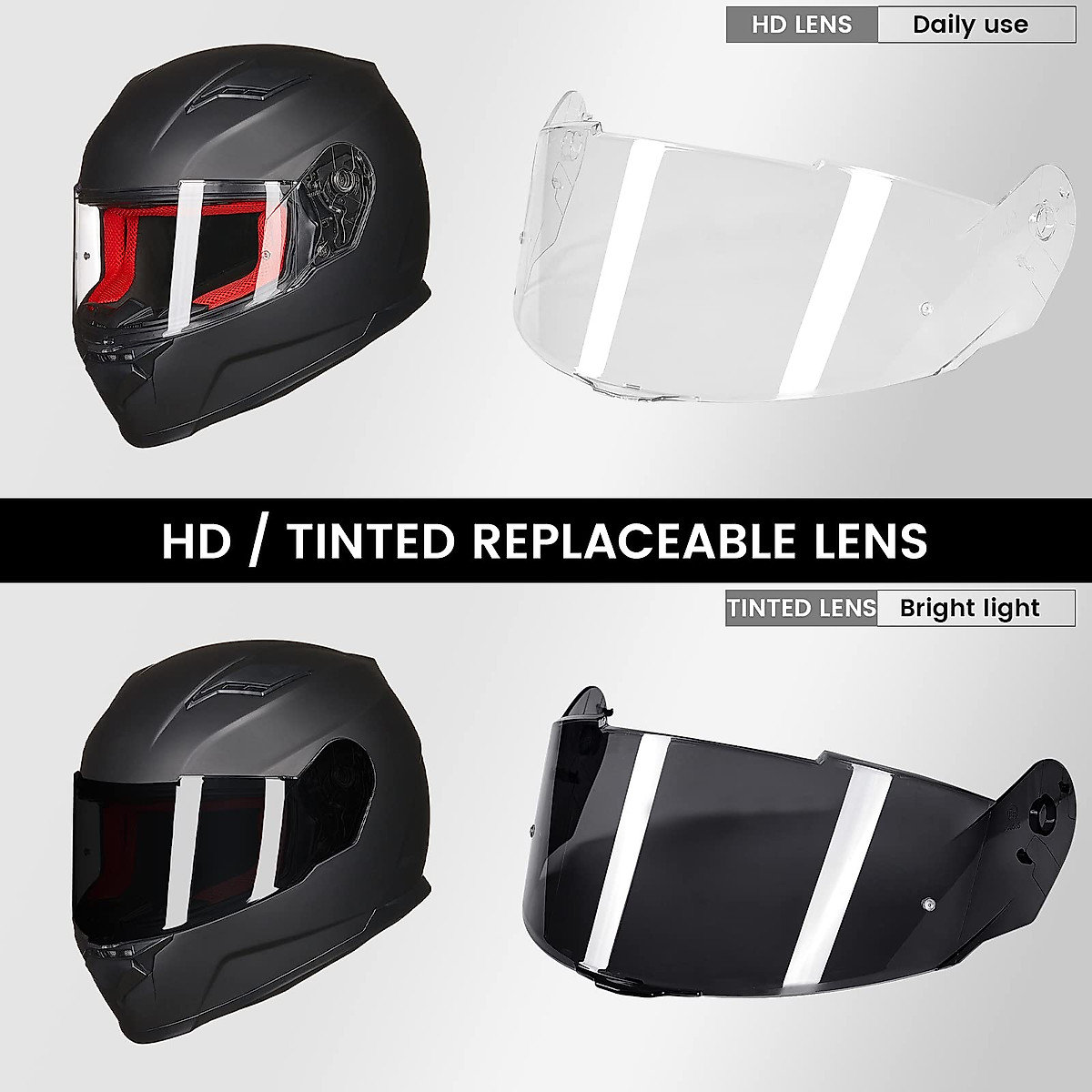 ILM Full Face Snowmobile Motorcycle Helmets for Men Womens Dual Sport Pinlock Anti Fog for Adults DOT Model 817 (Matte Black, S)