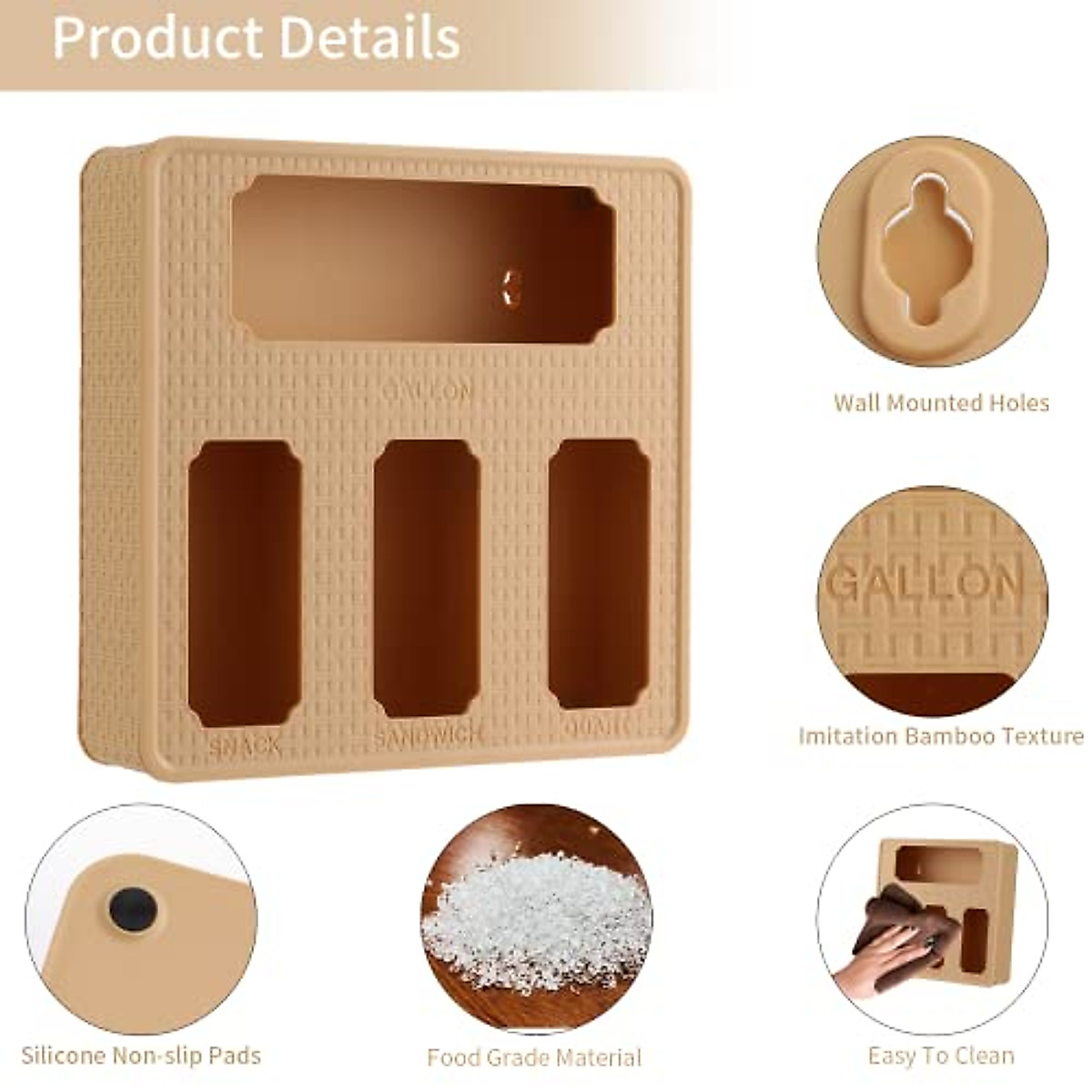 SIRUITON Bag Storage Organizer for Kitchen Drawer, New plastic Dispenser Organizer, Compatible with Gallon, Quart, Sandwich and Snack Variety Size Bag (1 Box 4 Slots)