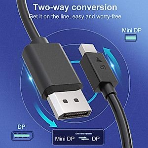 Mini Displayport to Displayport Cable, KissU Mini DP to DP Cable, Thunderbolt to DisplayPort Cable, 6ft, 4K@60Hz/ 2K@144Hz, Male to Male, Gold-Plated Cord, for Laptop PC TV etc- Black