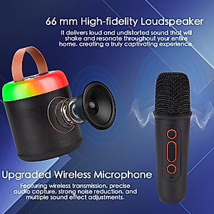 Mini Karaoke Machine for Kids,Portable Bluetooth Speaker with Wireless Microphone,Christmas and Birthday Gifts for Kids,Toys Gifts for Aged 3 4 5 6 7 8 9 10 11 12+ Years Teens Girl Boys Black