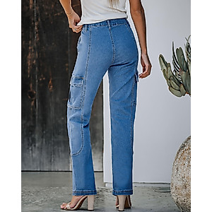 GRAPENT Women Clothing High Waisted Wide Leg Jeans Denim Pants for Women Loose Pants High Waist Western Wear Baggy Pants Women Trendy Pants Color Medium Blue Size 14