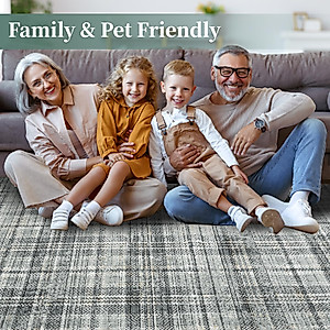 GlowSol Washable Rugs 5x7 Rug for Living Room Plaid Area Rug Non Slip Throw Rugs Bedroom Rugs Soft Rug No Shedding Floor Mats Modern Area Rugs for Entryway Dining Room Office Rug Greenish Grey 5'x7'