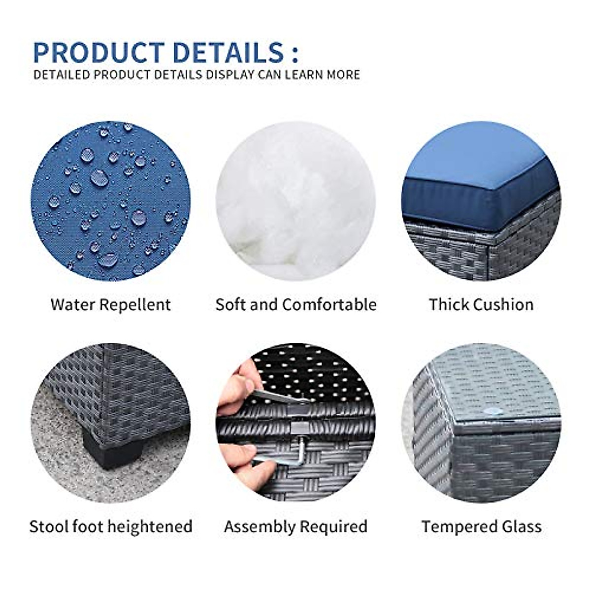 Valita 4-Piece Outdoor Rattan Furniture Set All-Weather PE Silver Gray Wicker Sofa Patio Sectional Conversation Garden Couch with Aegean Blue Cushion