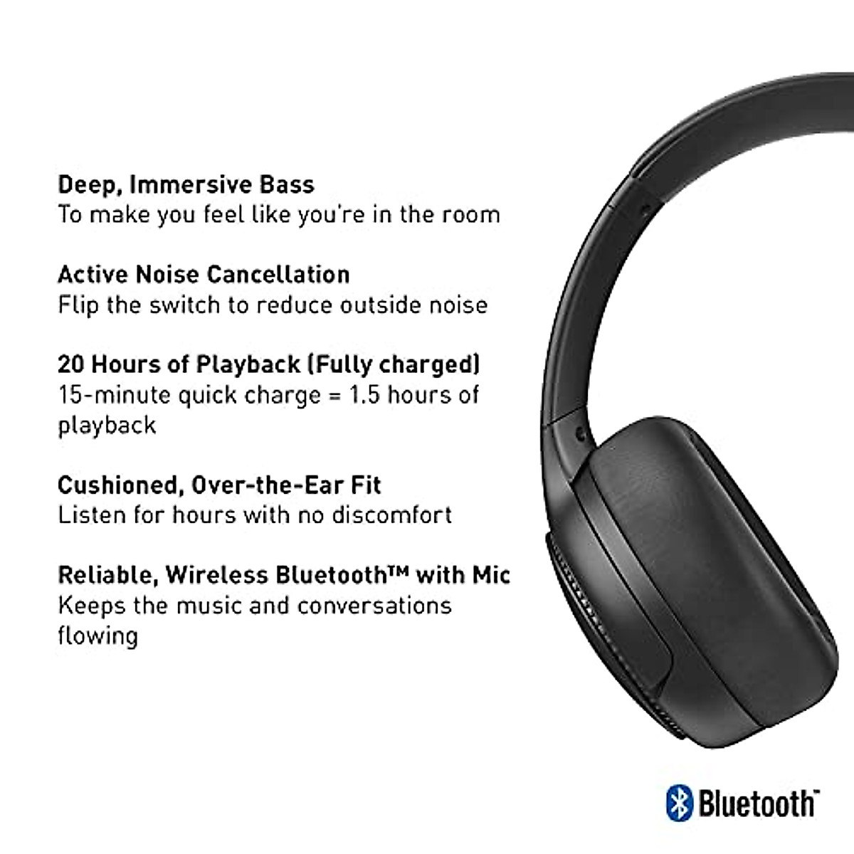 Panasonic RB-M700B Deep Bass Wireless Bluetooth Immersive Headphones with XBS DEEP, Bass Reactor and Noise Cancelling (Black) (Renewed)