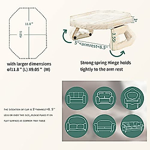 Vesuna Sofa Armrest Clip Tray Table, Sofa Couch Arm Rest Organizer, Sofa Arm Table, Cup Holder, Wooden Sofa Clip Tray for Drinks/Remote Control/Snacks, Rustic White