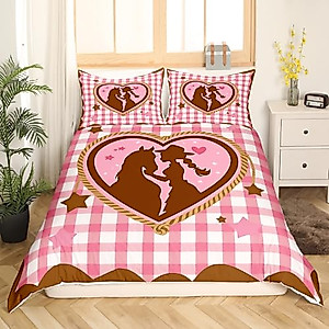 Feelyou Kids Western Cowgirl Duvet Cover Twin Size, West Cowboy Bedding Set Boys Girls Dreamy Princess Comforter Cover Cute Horse Bedspread Cover Quilt Cover (No Comforter)