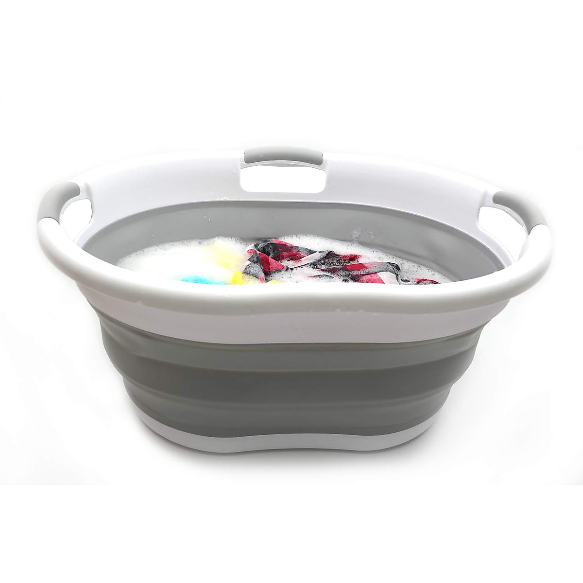 SAMMART 36L(9.5 gallon) Collapsible Plastic Laundry Basket-Oval Tub/Basket-Foldable Storage Container-Portable Washing Tub-Space Saving Laundry Hamper,Water capacity 27L(7.1 gallon) (Grey, 1)