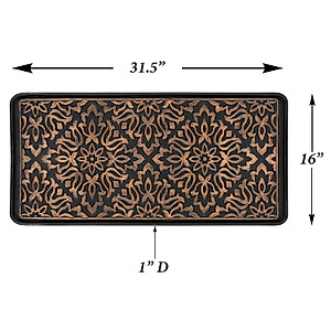 ART & ARTIFACT Rubber Boot Tray Wet Shoe Tray for Entryway Indoor Outdoor Rubber Mat Extra Large Boot Tray 32" x 16", Black, Damask