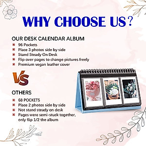 Mini Photo Album for Fujifilm Instax Mini Camera, 96 Pockets Photo Album for Polaroid, Leather Desktop Display Album for Instax Mini 12 11 9 40 8 7 Evo LiPlay Instant Camera, 2x3 Photo Album (Blue)