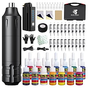 Wireless Tattoo Gun,Solong Rotary Wireless Tattoo Machine with 20Pcs Tattoo Cartridge Needles 1500mAH Tattoo Gun Wireless for Tattoo Artists and Tattoo Beginners with Portable Carry Case