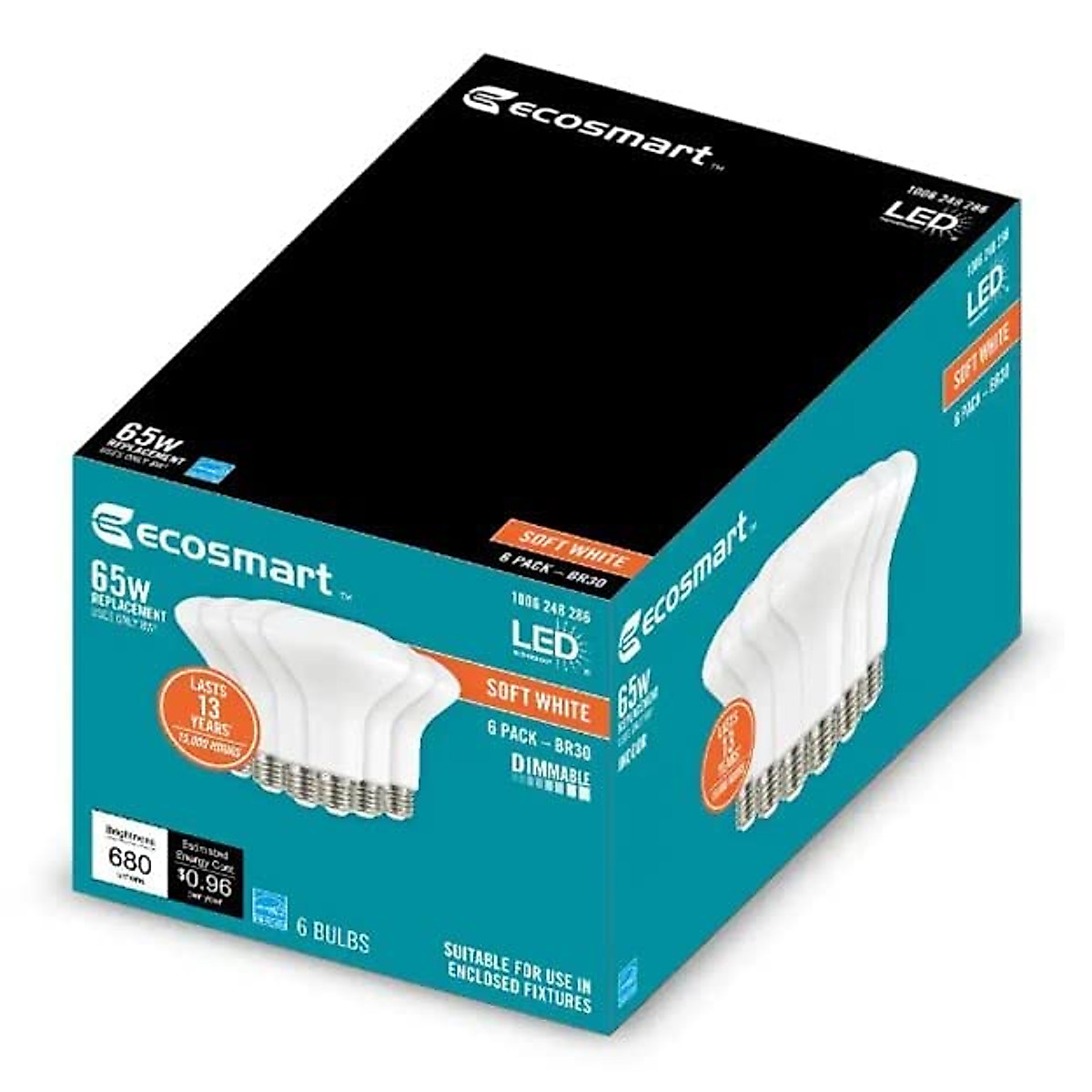 EcoSmart 65-Watt Equivalent BR30 Dimmable Energy Star LED Light Bulb Soft White (12-Pack)