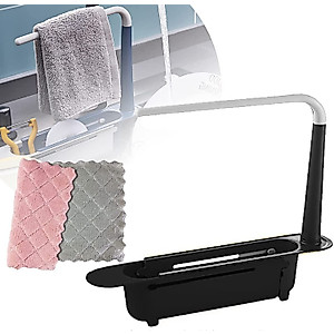 QNMD Updated Adjustable 2-in-1 Telescopic Sink Storage Rack Holder,Telescopic Sponge Holder Towel Rack for Kitchen Sink,Sink Storage Rack Holder Telescoping Sink Caddy