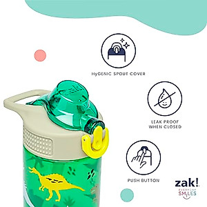 Zak Designs Sage Minecraft Kids Water Bottle For School or Travel, 16oz Durable Plastic Water Bottle With Straw, Handle, and Leak-Proof, Pop-Up Spout Cover (Creeper)