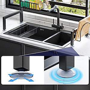 ADBIU Over The Sink Dish Drying Rack (Expandable Height and Length) Snap-On Design 2 Tier Large Dish Rack