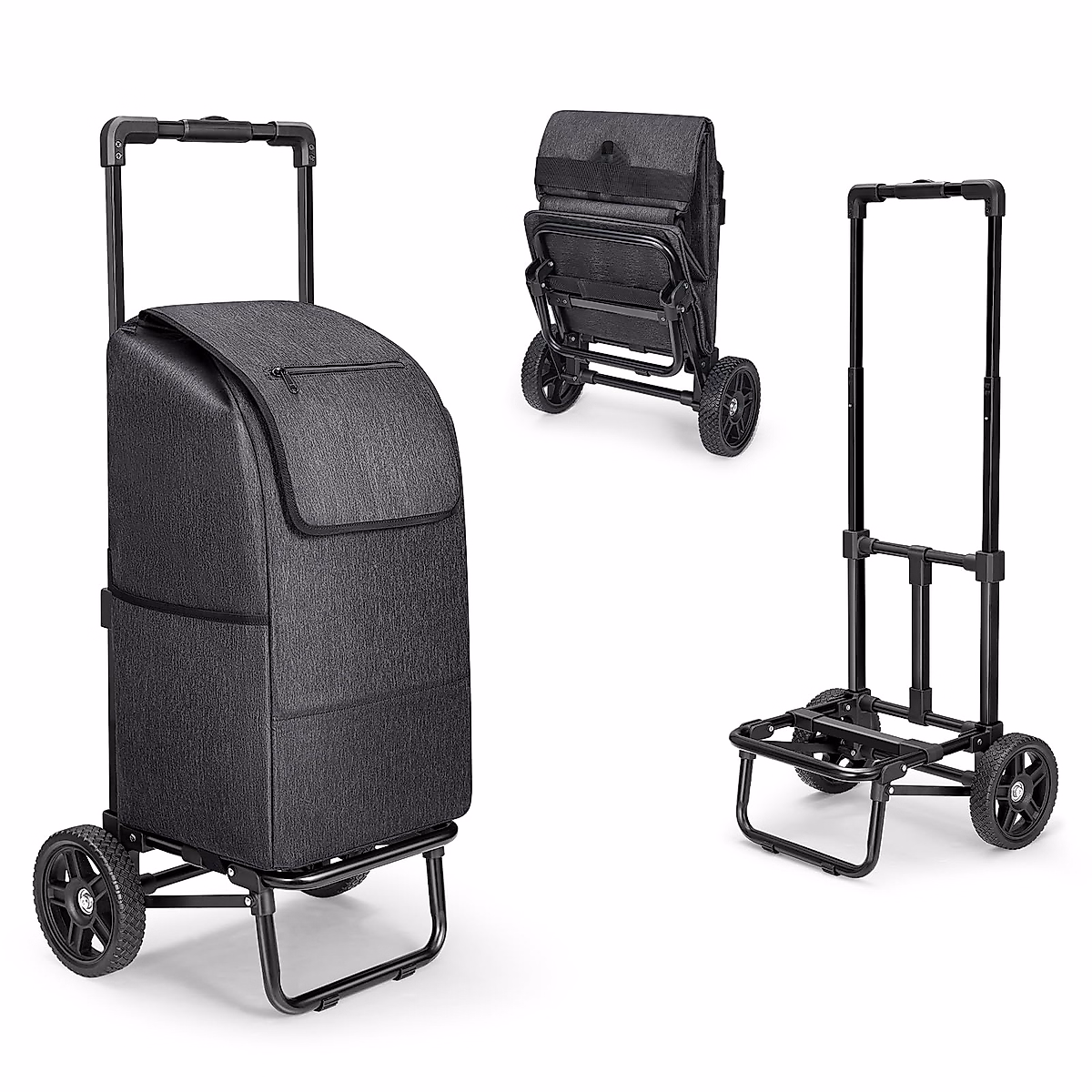 KEDSUM 2 in 1 Shopping Cart for Groceries, 330 lbs Luggage Cart, Portable Utility Shopping Cart with Wheels, Heavy Duty Grocery Cart, Dolly with a Black Removable Waterproof Bag for Moving, Camping
