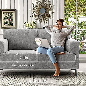 SENYUN 57" Sofa, Comfy Loveseat with Extra Deep Seats, Linen Fabric Upholstered Modern 2-Seats Sofa Couches for Living Room, Bedroom, Small Space