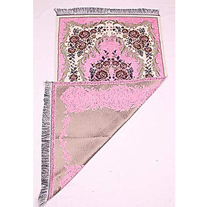 Muslim Prayer Rug with Prayer Beads | Janamaz | Sajadah | Soft Islamic Prayer Rug | Islamic Gifts | Prayer Carpet Mat, Chenille Fabric, Pink