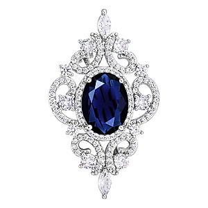 SELOVO Vintage Style Women's Blue Oval Sapphire-color CZ Crystal Wedding Bridal Pin Brooch Silver Tone