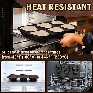 HKNMTT Halloween Silicone Molds for Baking Extra large, 6 Cavities 3D Skull Cake Pizza Pan Molds, Nonstick Halloween Skeleton Mold for Ice Cupcake