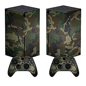 PlayVital Army Green Camouflage Custom Vinyl Skins for Xbox Series X, Wrap Decal Cover Stickers for Xbox Series X Console Controller