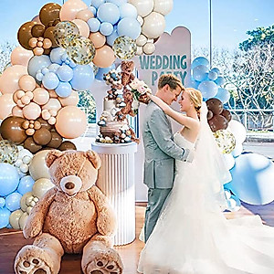 iLaFm 148pcs Brown Coffee Blue Balloons Garland Arch Kit, Boho Tan Teddy Bear We Can Bearly Wait Shower Gender Reveal Birthday Wedding Party Supplies Decorations