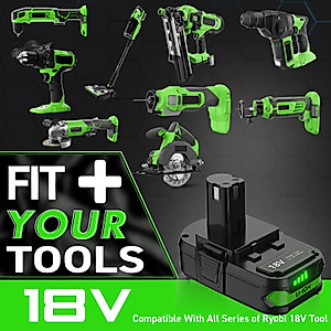 Upgraded Model 2Pack 3800mAh Replacement for Ryobi 18V Battery Lithium Compatible with Ryobi 18 Volt Battery ONE+ Plus P102 P103 P104 P105 P107 P108 P109 Cordless Power Tools