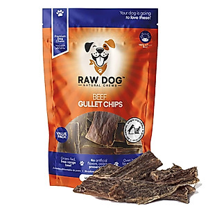 Raw Dog Beef Gullet Chips All-Natural Dog Treats, 8 oz. Bag - Premium Odor Free Dog Chews, 100% Beef, Grass Fed, Non-GMO