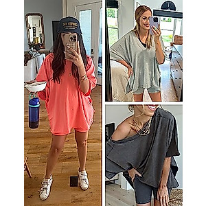 Lianlive 2 Piece Outfits Women's Oversized T-Shirts Biker Short Sets Hot Shot Reversible Set (LightGrey-L)