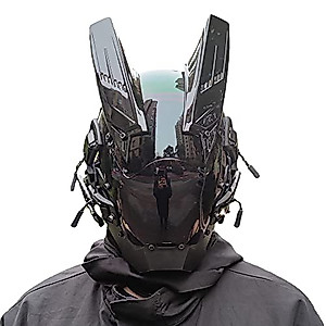 KYEDAY Punk Mask Cosplay for Men, Cosplay Samurai Horns Masks Black Mask Halloween Party Coolplay Gifts