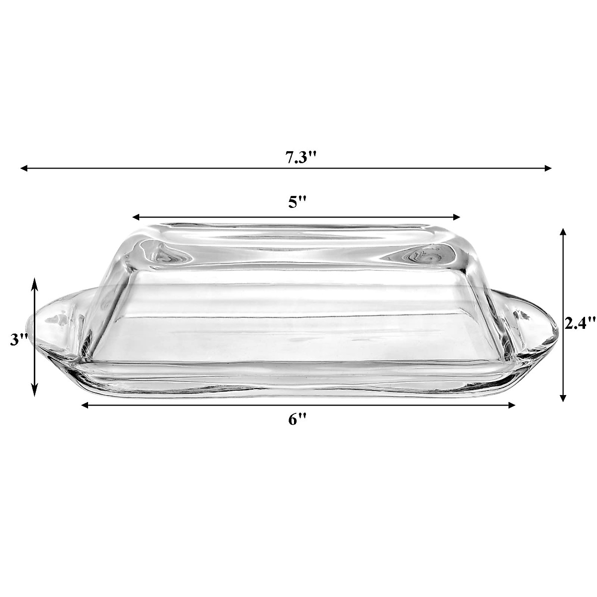 Okllen 2 Pack Glass Butter Dish with Lid, Large Butter Container Classic Butter Holder with Cover, Butter Keeper Saver, BPA Free, Dishwasher Safe, Clear