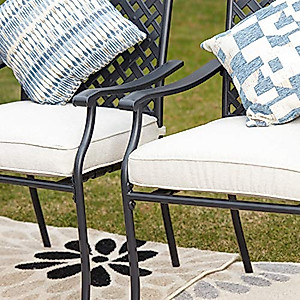 Top Space 4 Piece Metal Outdoor Wrought Iron Patio Furniture,Dinning Chairs Set with Arms and Seat Cushions (4 PC, White)