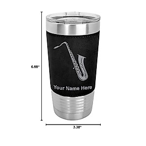LaserGram 20oz Vacuum Insulated Tumbler Mug, Saxophone, Personalized Engraving Included (Faux Leather, Black)