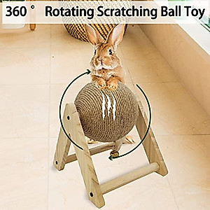 BNOSDM Rabbit Scratch Ball Sisal Bunny Scratching Toy, Wooden Pet Scratcher Stand with Ball for Indoor Rabbits Bunny, Kittens and Small Animals