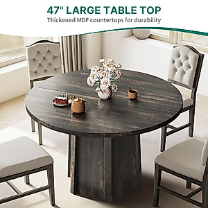 DWVO 47" Round Dining Table for 4-6 People Farmhouse Industrial Dinning Room Table with 1.18" Thickness Wood Grain Tabletop Rustic Circle Dining Table with Hexagonal Base for Eating Dinner