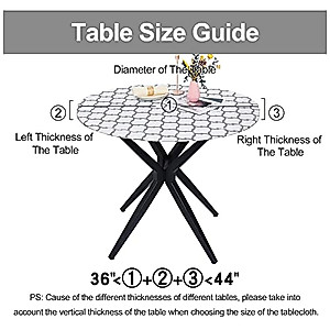 smiry Round Tablecloth, Waterproof Elastic Fitted Table Covers for 36" - 44" Tables, Wipeable Flannel Backed Vinyl Tablecloths for Picnic, Camping, Dining, Indoor and Outdoor, White Morocco