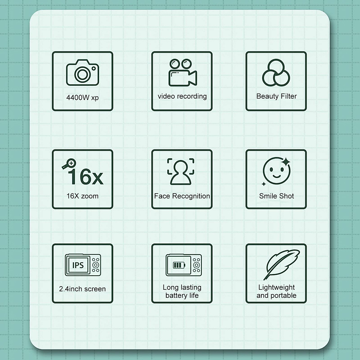 Digital Camera, HD 1080P Digital Point and Shoot Camera, 2.4 Inch IPS Screen, 16X Zoom, 44MP Compact Small Pocket Camera, for Kid Student Children Teens Girls Boys (Pink)